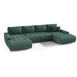 Fun Moebel - Wohnlandschaft Sofa mit Schlaffunktion vogar Stoff Aston Flaschengrün