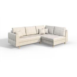 Ecksofa mit Holzfüßen Matthias aus Luxusmicrofaser, Ecru