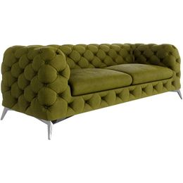 Chesterfield Sofa 3-Sitzer River mit Metall Füßen, Olive Samt