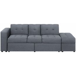 Beliani 3-Sitzer Sofa Dunkelgrau Stoffbezug Gesteppt mit Ottomane Schlaffunktion Bettkasten Tablett Flache Armlehne Modern Wohnzimmer Ausstattung