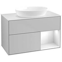 Villeroy & Boch Villeroy und Boch Finion Waschtischunterschrank FA21GFGJ 100cm, Abdeckplatte white matt, Regale Glossy white lacquer, Light grey matt