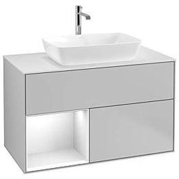 Villeroy & Boch Villeroy und Boch Finion Waschtischunterschrank F771GFGJ 100cm, Abdeckplatte white matt, Regale Glossy white lacquer, Light grey matt