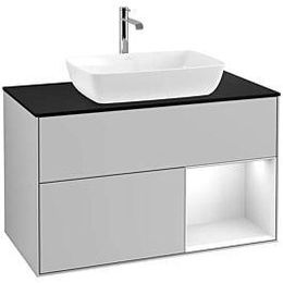 Villeroy & Boch Villeroy und Boch Finion Waschtischunterschrank F782GFGJ 100cm, Abdeckplatte black matt, Regale Glossy white lacquer, Light grey matt