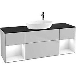 Villeroy & Boch Villeroy und Boch Finion Waschtischunterschrank G982GFGJ 160cm, Abdeckplatte black matt, Emotion, Regale Glossy white lacquer, Light grey matt