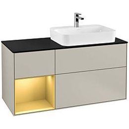 Villeroy & Boch Villeroy und Boch Finion Waschtischunterschrank F392HFHH 120cm, Abdeckplatte black matt, Regal links Gold matt, Sand Matt Lacquer