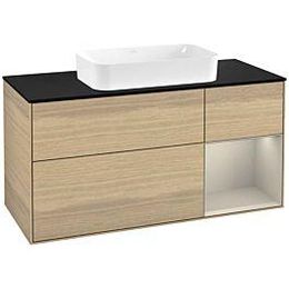 Villeroy & Boch Villeroy und Boch Finion Waschtischunterschrank F302HHPC 120cm, Abdeckplatte black matt, Regal rechts Sand Matt, Oak Veneer