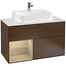 Villeroy & Boch Villeroy und Boch Finion Waschtischunterschrank F111PCGN 100cm, Abdeckplatte black matt, Regal links Oak Veneer, Walnut veneer