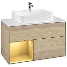 Villeroy & Boch Villeroy und Boch Finion Waschtischunterschrank G111HFPC 100cm, Abdeckplatte white matt, Emotion, Regal links Gold matt, Oak Veneer