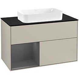 Villeroy & Boch Villeroy und Boch Finion Waschtischunterschrank G242GKHH 100cm, Abdeckplatte black matt, Emotion, Regal links Anthracite matt, Sand Matt Lacquer