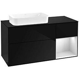 Villeroy & Boch Villeroy und Boch Finion Waschtischunterschrank G282MTPH 120cm, Abdeckplatte black matt, Emotion, Regal rechts White matt lacquer, Glossy Black Lacquer