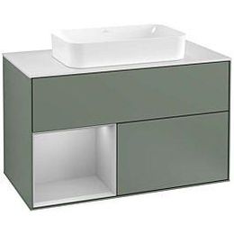 Villeroy & Boch Villeroy und Boch Finion Waschtischunterschrank G241GJGM 100cm, Abdeckplatte white matt, Emotion, Regal links Light grey matt, Olive Matt Lacquer