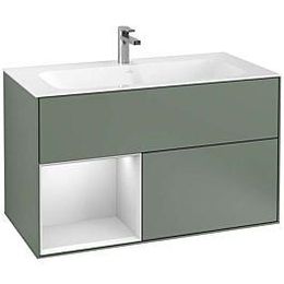 Villeroy & Boch Villeroy und Boch Finion Waschtischunterschrank G030MTGM 99,6x59,1cm, Wandbeleuchtung, Regal links White matt lacquer, Olive Matt Lacquer