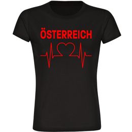 multifanshop Damen T-Shirt - Österreich - Herzschlag - Druck rot - Frauen