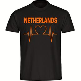 multifanshop Herren T-Shirt - Netherlands - Herzschlag - Druck orange - Männer