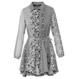 KOROSHI Blusenkleid Damen Größe 34 grau / schwarz / weiß Winterkleid