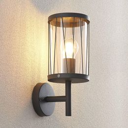 LINDBY Yonan Außenwandlampe, rund, dunkelgrau, E27