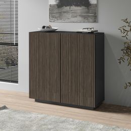 Highboard Inosign "Vega,Highboard,Kommode,120 cm" Sideboards Gr. B/H/T: 120cm x 126cm x 43cm, 120cm, schwarz (anthrazit matt/canneté dunkel) mit 2 Türen,Fronten Rillen-Optik