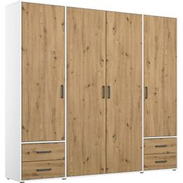 Drehtürenschrank Rauch "Kleiderschrank Schrank Garderobe Wäscheschrank VOYAGER" Schränke Gr. B/H/T: 187 cm x 194 cm x 53 cm, 4 St., weiß (alpinweiß, eiche artisan) moderne Griffe in Graumetallic mit Außenschubkästen MADE IN GERMANY