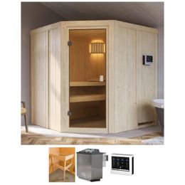 Karibu Sauna "Bodo" Saunen mit Ofen 9 kW Bio mit ext. Strg. Gr. Bio-Ofen, externe Steuerung, 9 kW, beige (natur)