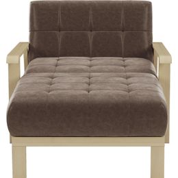 Sit & More Recamiere SIT & MORE "Billund", braun (nougat), B:109cm H:88cm T:185cm, 100% Polyester, Sofas, Armlehnen aus Buchenholz in natur, verschiedene Bezüge und Farben