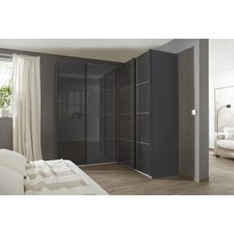 Schwebetürenschrank Rauch "Quadra" Schränke Gr. B/H/T: 181 cm x 210 cm x 187 cm, 4 St., grau (graumetallic, glas basalt) Eckschrank inkl. Türendämpfer, mit Glastüren