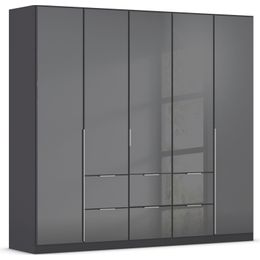 Drehtürenschrank Rauch "Kleiderschrank Kleiderschränke Schrank Garderobe AGORDO mit Glasfront" Schränke Gr. B/H/T: 226 cm x 210 cm x 54 cm, 5 St., grau (graumetallic, glas basalt) mit Außenschubkästen, in 6 Breiten und 2 Höhen MADE IN GERMANY