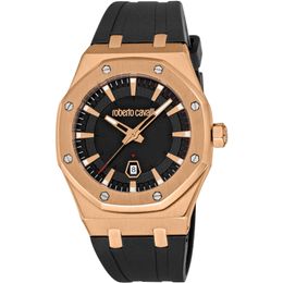 Quarzuhr Roberto Cavalli "Uomo Ottagono", schwarz, Armbanduhren, Herren, Armbanduhr, Herrenuhr, Silikonarmband, analog, Tag