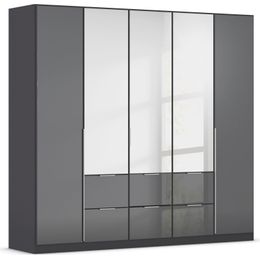 Drehtürenschrank Rauch "Kleiderschrank Kleiderschränke Schrank Garderobe AGORDO mit Glasfront" Schränke Gr. B/H/T: 226cm x 210cm x 54cm, 5 St., grau (graumetallic/glas basalt) mit Außenschubkästen, in 6 Breiten und 2 Höhen MADE IN GERMANY