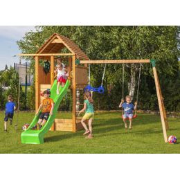 Spielturm Fungoo "FORTRESS Move+" Spieltürme braun Kinder mit Schaukel & Rutsche, Kletterwand