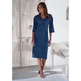 Strickkleid Lascana "/ Rippkleid/ Loungekleid" Gr. 32/34, N-Gr, blau (blau, melange) Damen Kleider mit weiten Ärmeln und Taillenband, Loungewear