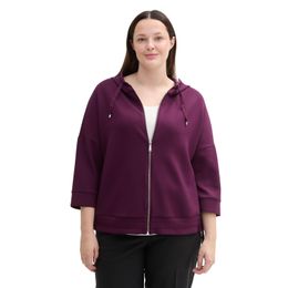 Kapuzensweatjacke Tom Tailor PLUS Gr. 46, lila (blackberry) Damen Sweatjacken mit Kapuze