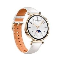 Huawei Watch GT4 41mm (Aurora-B19L), Smartwatch gold/weiß, weiß-braunes Lederarmband