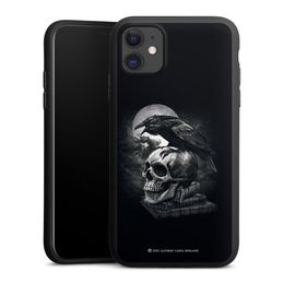 DeinDesign iPhone 11 Handy Premium Silikon H&uuml;lle Handyh&uuml;lle schwarz Case Skulls Skull Raven Silikon Premium Case