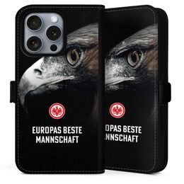 DeinDesign iPhone 16 Pro Max Handy Klapph&uuml;lle Handyh&uuml;lle aus Kunst Leder schwarz Flip Case European Cup Official Licensed Product Eintracht Frankfurt Sideflip 