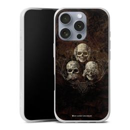 DeinDesign iPhone 16 Pro Handy Silikon H&uuml;lle Case wei&szlig; Handyh&uuml;lle Gothic Art Skulls Silikon Case