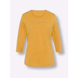 WITT Damen 3/4-Arm-Shirt mit Ziersteinchen, ocker, Gr&ouml;&szlig;e 56