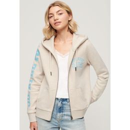 Kapuzensweatjacke Superdry "SUPER ATHLETIC GRAPHIC ZIPHOOD" Gr. M, beige (oat cream marl) Damen Sweatjacken