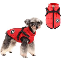 Jacke für kleine Hunde, kleines Hundegeschirr, warme Winterweste, wasserdichte Baumwolljacke für Welpen und kleine Hunde (2XL, rot) - Sollbry