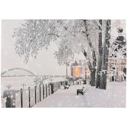 Spetebo - led Bild beleuchtet - Brücke / 40 x 30 cm - Wandbild Leuchtbild Winterlandschaft auf Leinwand … B09KGTK673