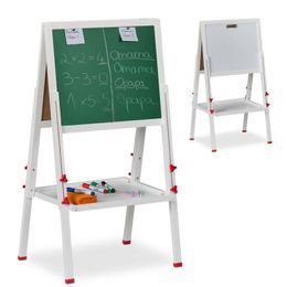 Relaxdays Kinderstandtafel, magnetische Spieltafel, höhenverstellbar, 102-135x55x52 cm, Whiteboard & Kreidetafel, weiß