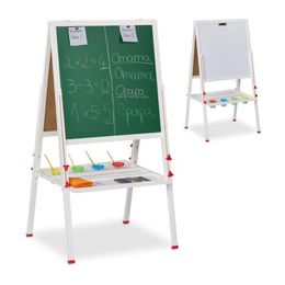 Relaxdays Kinderstandtafel, magnetische Spieltafel, höhenverstellbar, 122-160x65x69 cm, Whiteboard & Kreidetafel, weiß