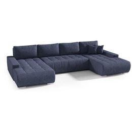 Fun Moebel - Wohnlandschaft Sofa mit Schlaffunktion vogar Stoff Aston Dunkelblau