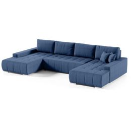 Fun Moebel - Wohnlandschaft Sofa mit Schlaffunktion vogar Stoff Aulla Blau