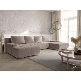 Fun Moebel - Wohnlandschaft Sofa mit Schlaffunktion vogar Stoff Poso Hellbraun