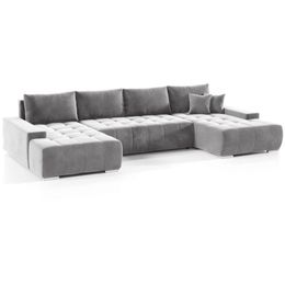 Fun Moebel - Wohnlandschaft Sofa mit Schlaffunktion vogar Stoff Monolith Hellgrau