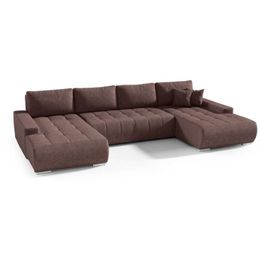 Fun Moebel - Wohnlandschaft Sofa mit Schlaffunktion vogar Stoff Aston Braun