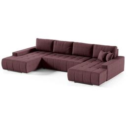 Fun Moebel - Wohnlandschaft Sofa mit Schlaffunktion vogar Stoff Aulla Dunkelviolett