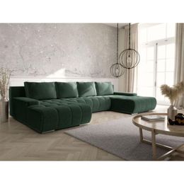 Fun Moebel - Wohnlandschaft Sofa mit Schlaffunktion vogar Stoff Poso Grün