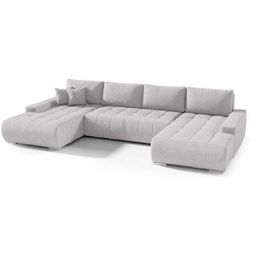 Fun Moebel - Wohnlandschaft Sofa mit Schlaffunktion vogar Stoff Aston Silbergrau