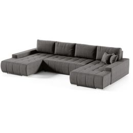 Fun Moebel - Wohnlandschaft Sofa mit Schlaffunktion vogar Stoff Aulla Beigebraun